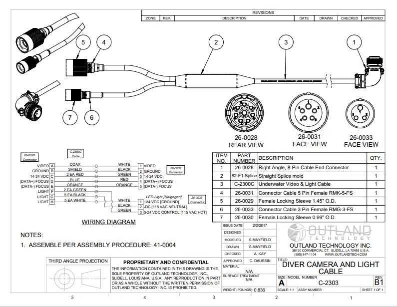 Outland Technology C-2303 Cable Assembly w/ Standard Connectors ...